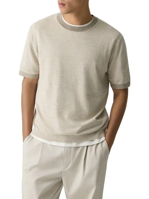 Theory Linen & Silk Crewneck Tee - Silver Cloud