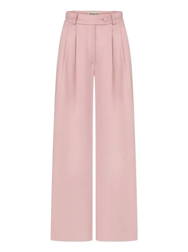 MALVA FLOREA High-waisted Loose-fitting Pants - Powder