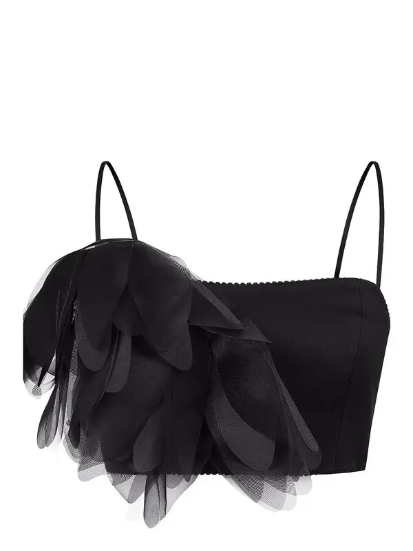 MALVA FLOREA Cropped Top With Floral Appliques - Black