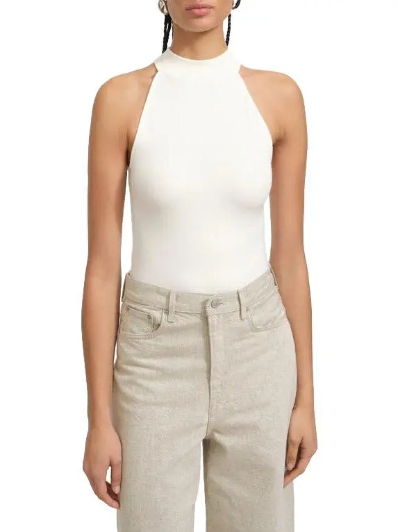 MARCELLA Doris Mock Neck Sleeveless Rib Bodysuit - Off-white