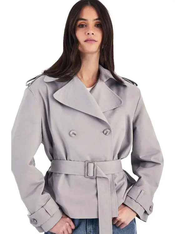 Nasty Gal Double Breasted Short Trench Coat - Grey