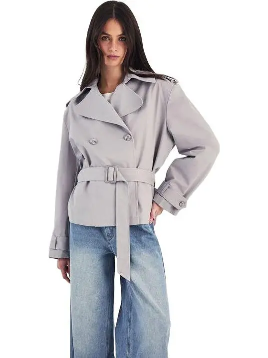 Nasty Gal Double Breasted Short Trench Coat - Grey