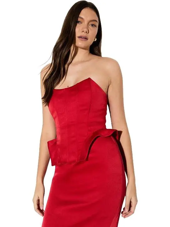 MISSPAP Premium Bonded Satin Corset Midaxi Dress - Red