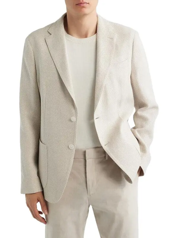 BOSS Hanry Slim-fit Textured Sport Coat - Open Beige