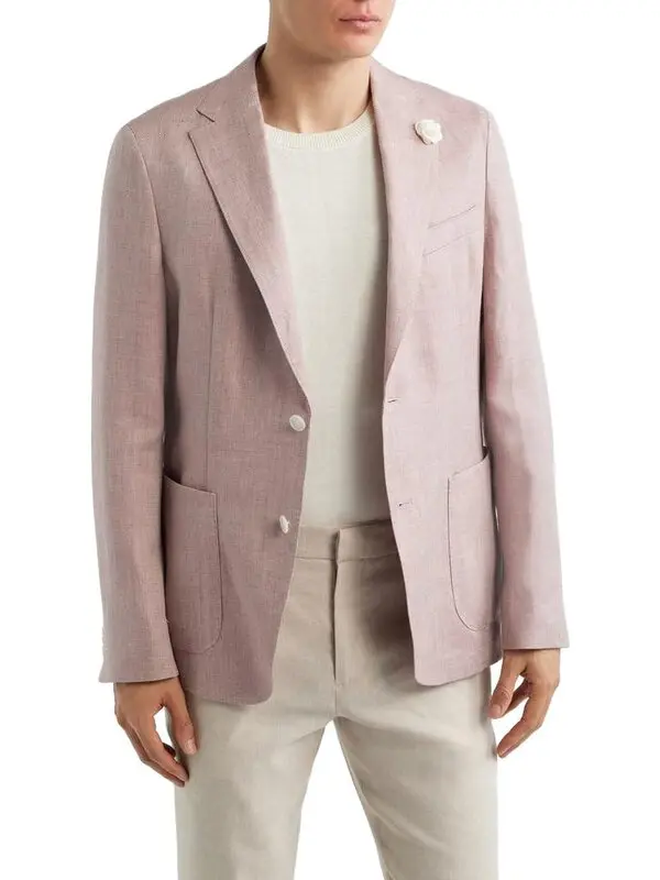 BOSS Hanry Slim-fit Mélange Linen-blend Sport Coat - Light/pastel Pink