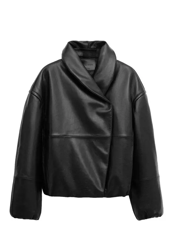 Mango Oversized Leather Jacket - Black
