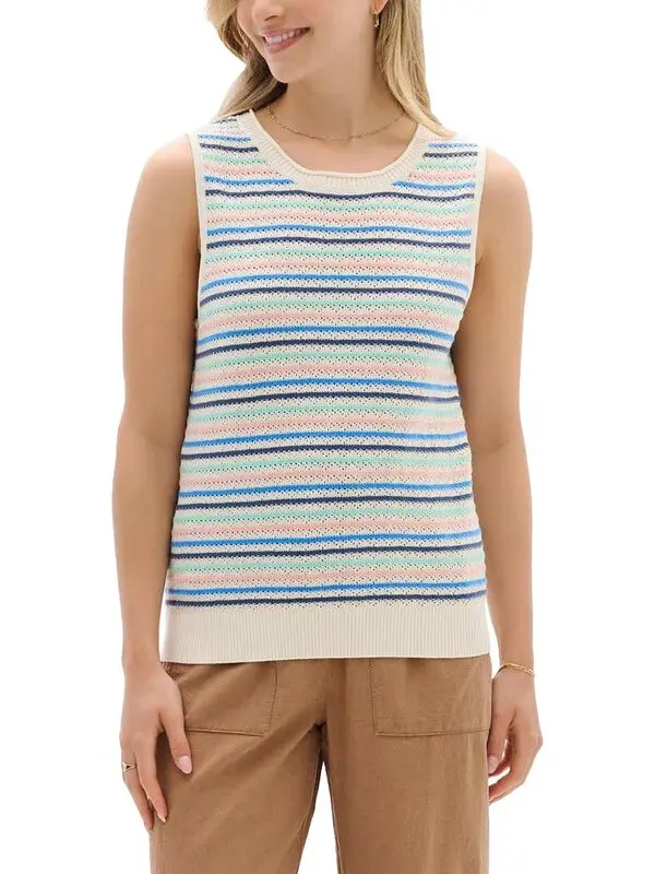 HATLEY Kate Stripe Cotton Sweater Vest - Natural