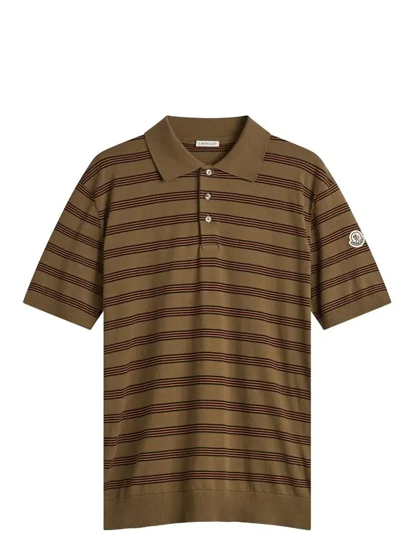 Moncler Stripe Short Sleeve Knitted Polo - Brown
