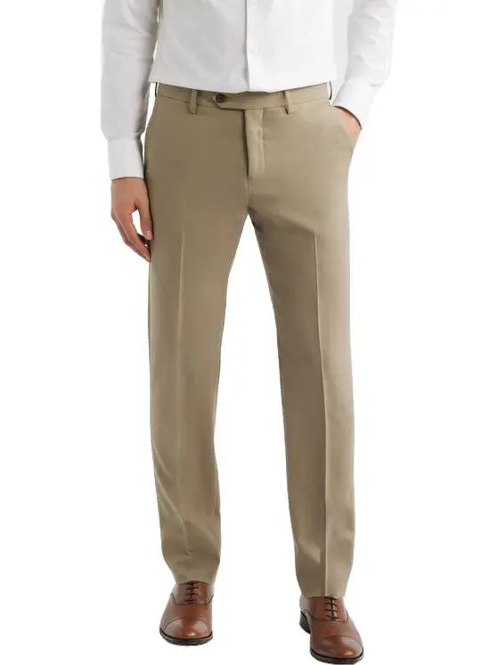 Berle Flat-front Tropical Weight Wool Dress Pants - Taupe