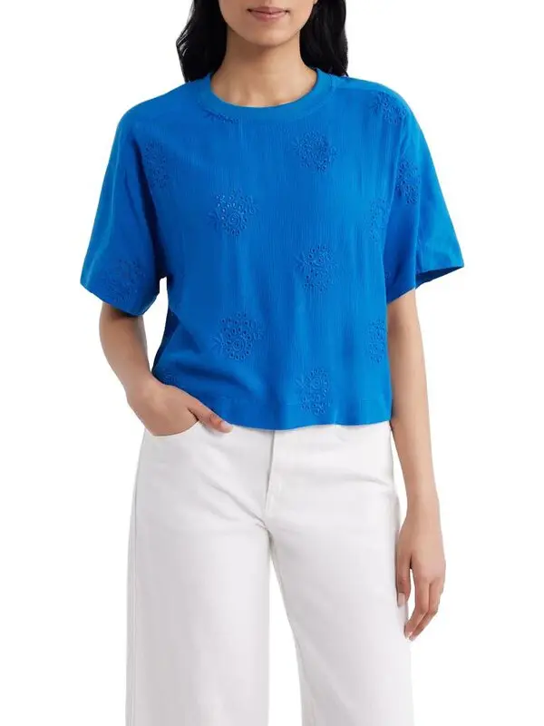 CITY BLUES Eyelet Crop T-shirt - Cobalt