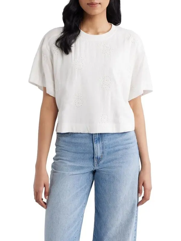 CITY BLUES Eyelet Crop T-shirt - White