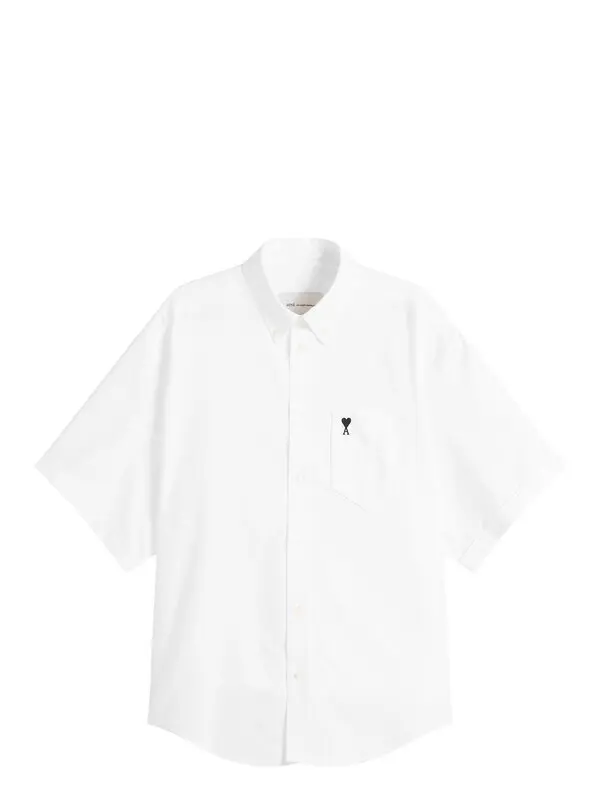 Ami Boxy Short Sleeve Shirt With Embroidered Adc - Blanc Naturel