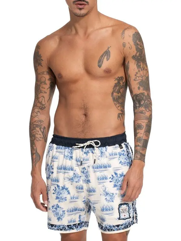 Agua Bendita Joe Ivy Stretch Swim Trunks - White Multi