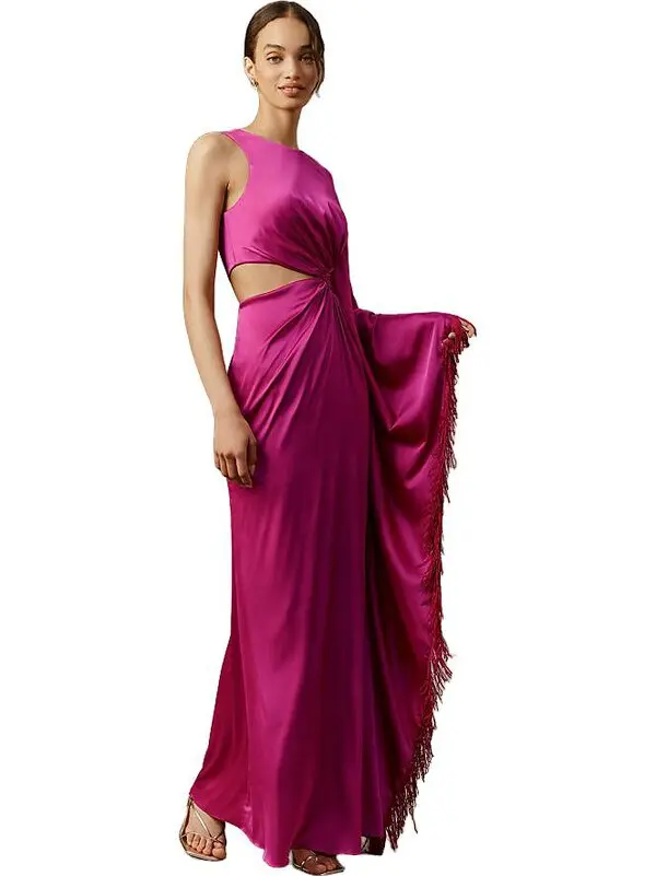 Mac Duggal Charmeuse Fringe Kaftan-sleeve Gown - Medium Pink