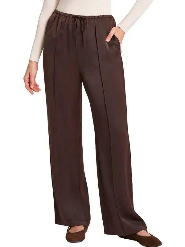 Matty M. Roselle Drawstring Satin Pants - Espresso