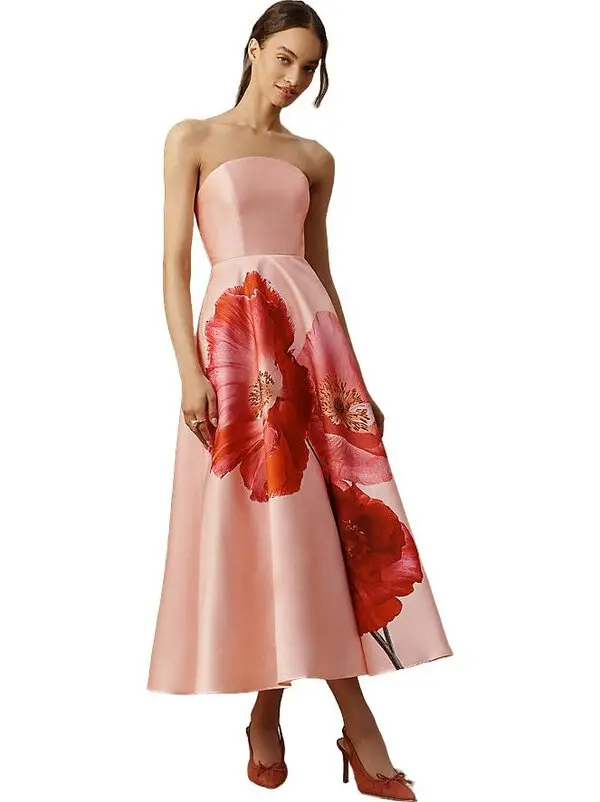 Mac Duggal Strapless A-line Midi Dress - Pink Floral