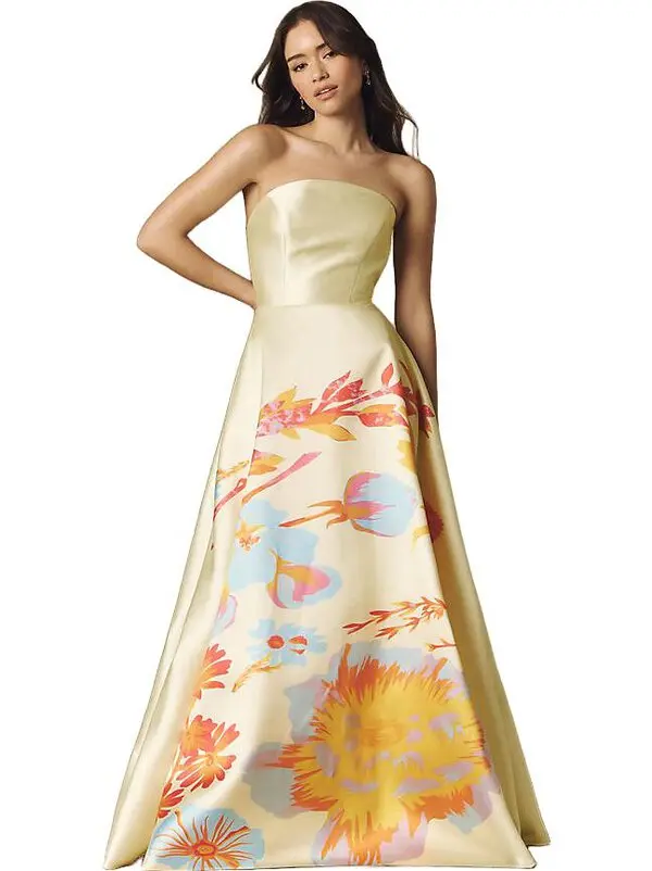 Mac Duggal Mikado Floral Ball Gown - Yellow Floral