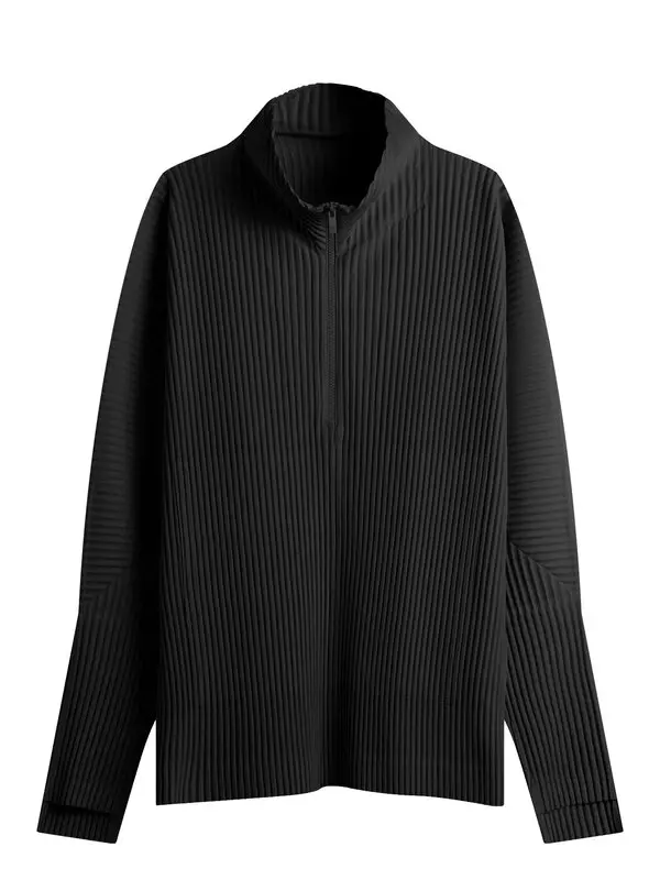 Issey Miyake Pleated Half Zip Top - Black