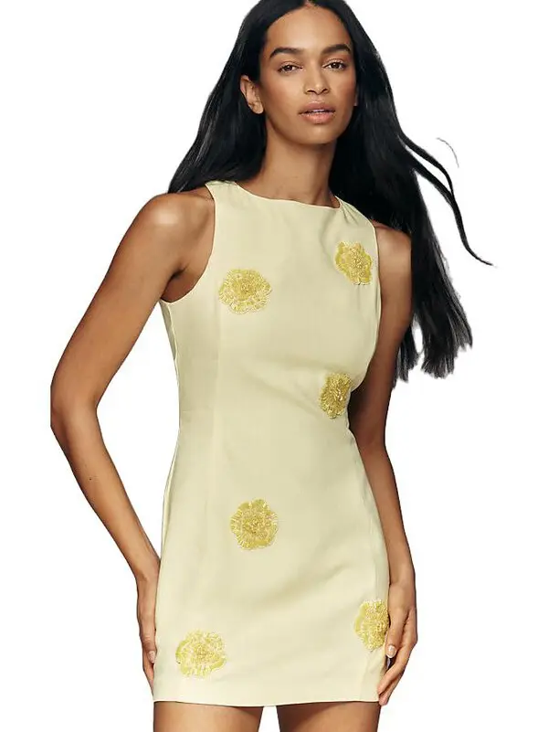 Endless Rose Embellished Floral Boat-neck Mini Dress - Yellow