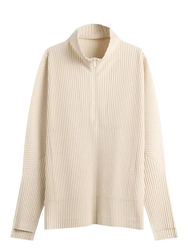 Issey Miyake Pleated Half Zip Top - Duomo Beige