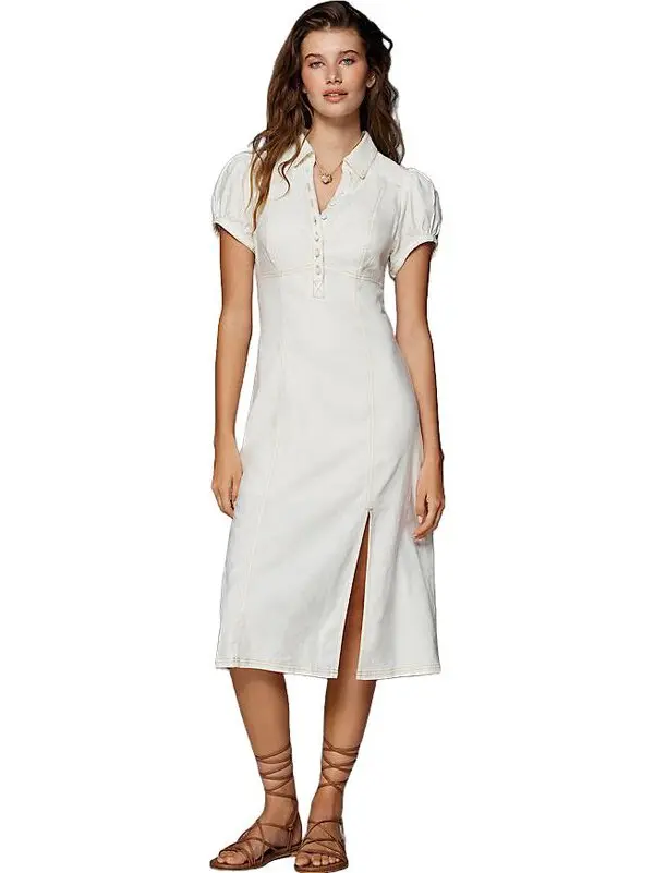 PILCRO Linen-blend Slim Button-front Midi Dress - Ivory