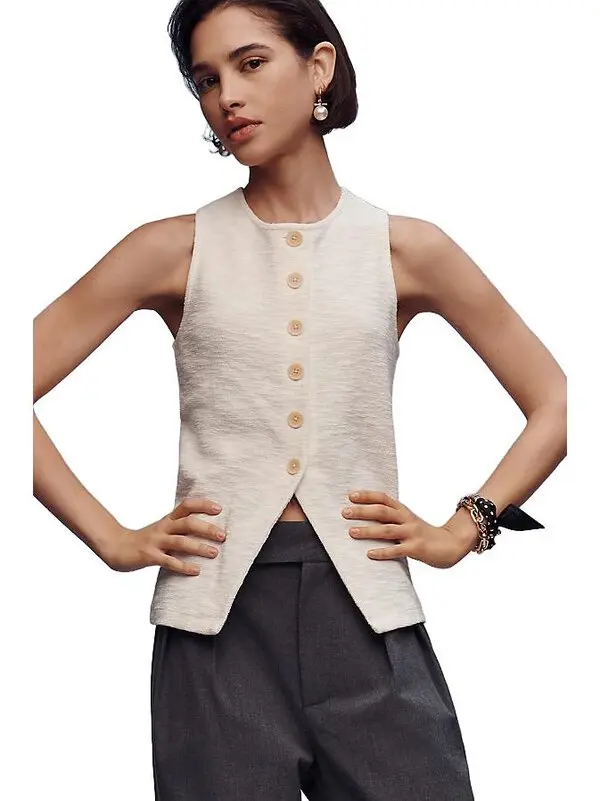 Sanctuary Knit Button-front Vest Top - White