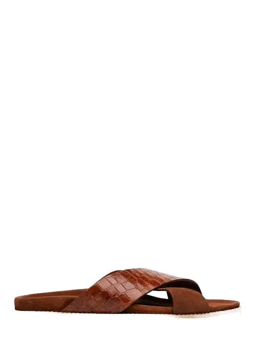 ZELLI ITALIA Rena Croc-embossed Calfskin Sandals - Cognac