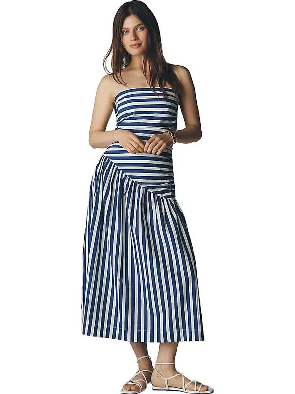 S/W/F Petite 100% Cotton Strapless Midi Dress - Coastline