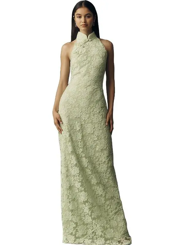 SAU LEE Gillian Lace Maxi Dress - Pastel Pistachio