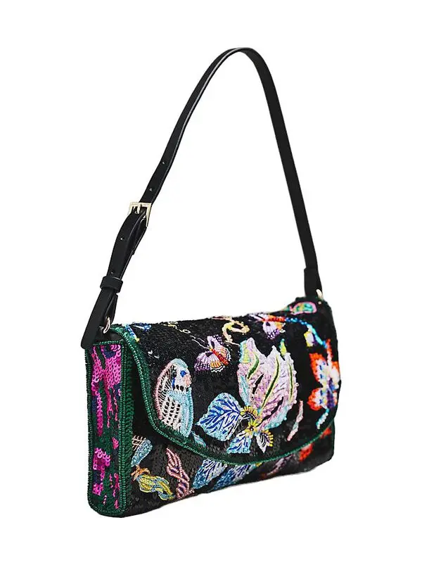 CELANDINE X Sarah Gordon Beaded Shoulder Bag - Black Floral