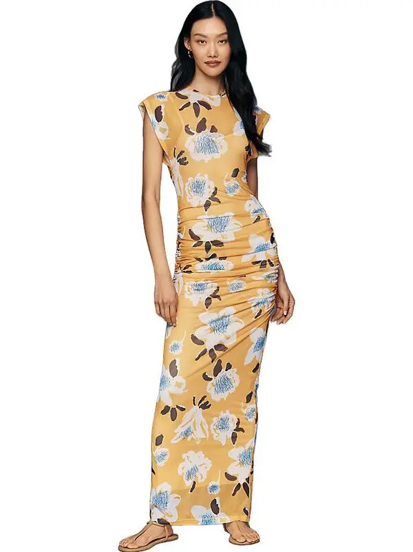 DE LORETA Damasco Ruched Maxi Dress - Peonia Yellow