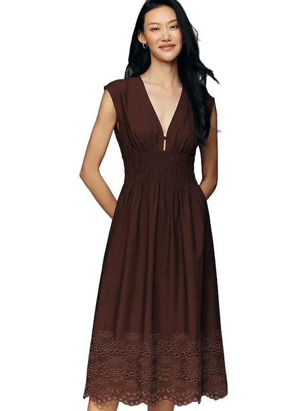 Rails Roxanne V-neck Lace Cotton Midi Dress - Espresso