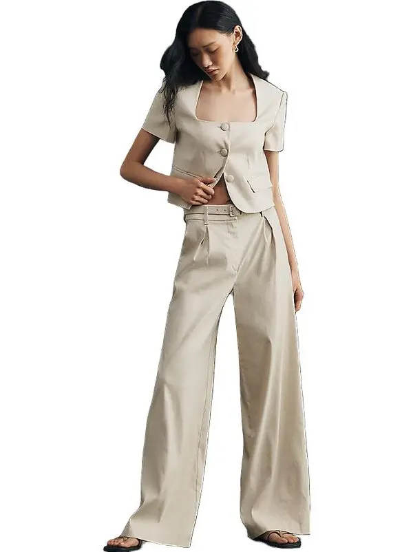 FAVORITE DAUGHTER Miranda Linen Blend Wide-leg Trousers - Light Khaki