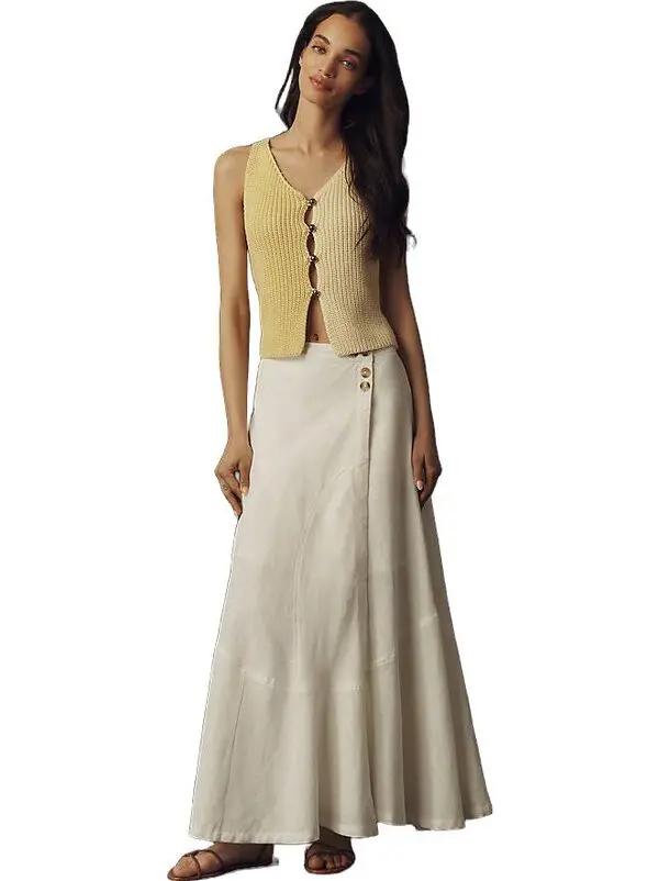 Anthropologie Linen-blend Mock Wrap Maxi Skirt - White Putty