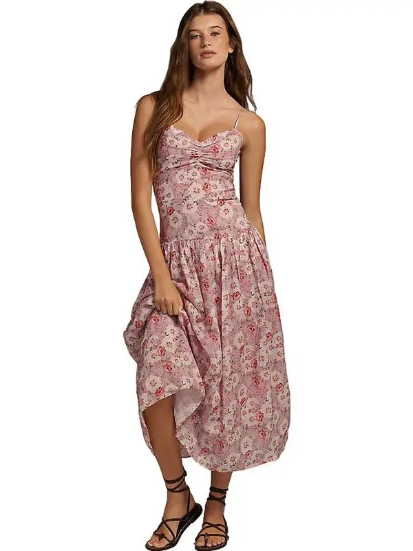 Endless Rose Drop-waist Sweetheart Midi Dress - Pink Floral