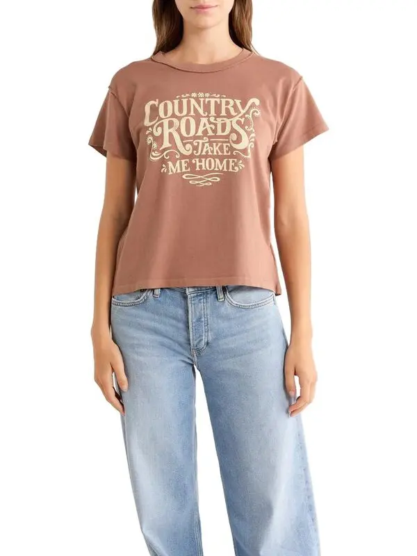 Daydreamer John Denver Country Roads Graphic T-shirt - Mocha Mousse