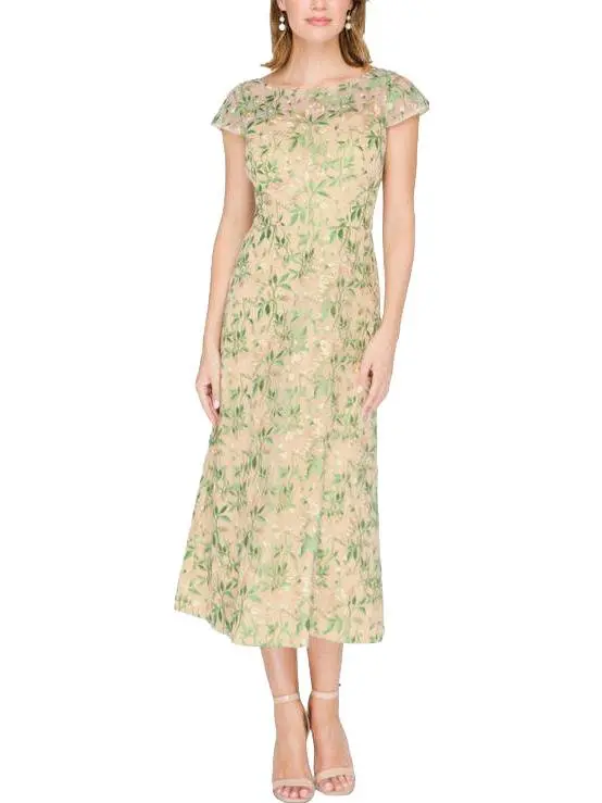 Js Collections Sullivan Floral Embroidered A-line Cocktail Dress - Maize Green