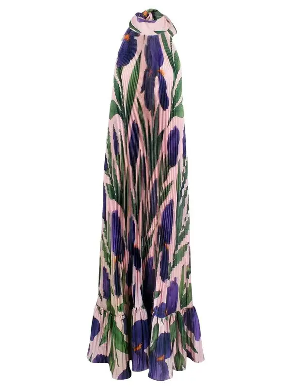 L'IDEE Ares Pleated Floral-print Maxi Dress - Pink