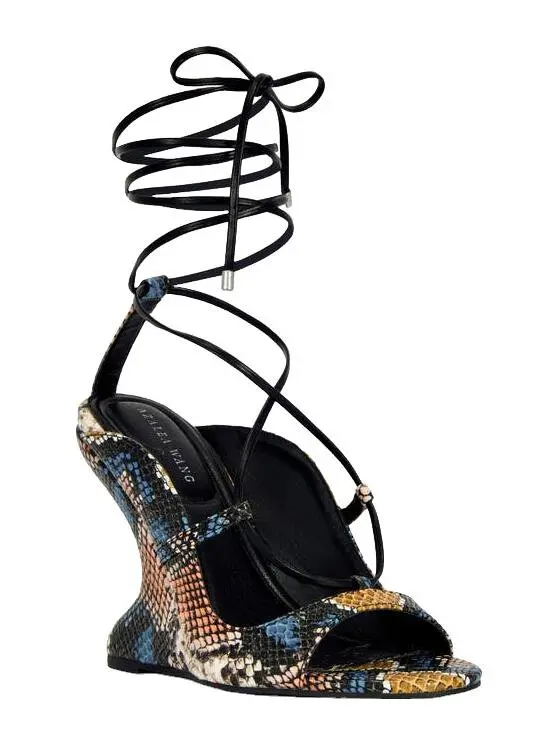 AZALEA WANG Oreana Wraparound Wedge Sandal - Blue Multi