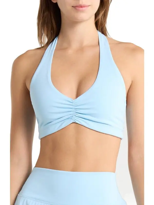Year Of Ours Ruched Halter Sports Bra - Sky