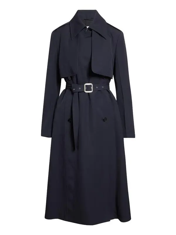 JIL SANDER Belted Wool Trench Coat - Navy