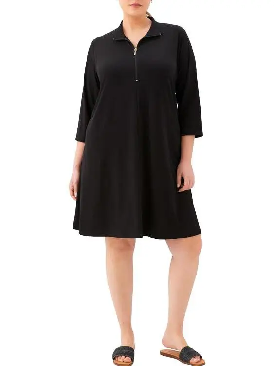 Karen Kane Half Zip Travel Jersey Dress - Black