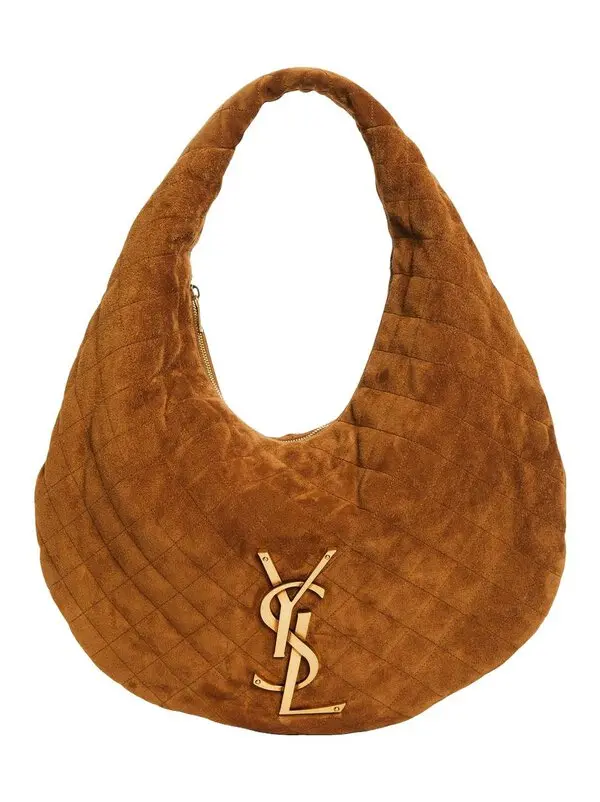 Saint Laurent Icare Quilted Suede Hobo Bag - Caramel Cognac