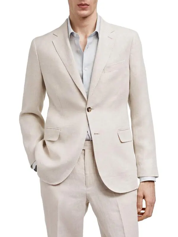 Mango Slim Fit Linen Blazer - Beige