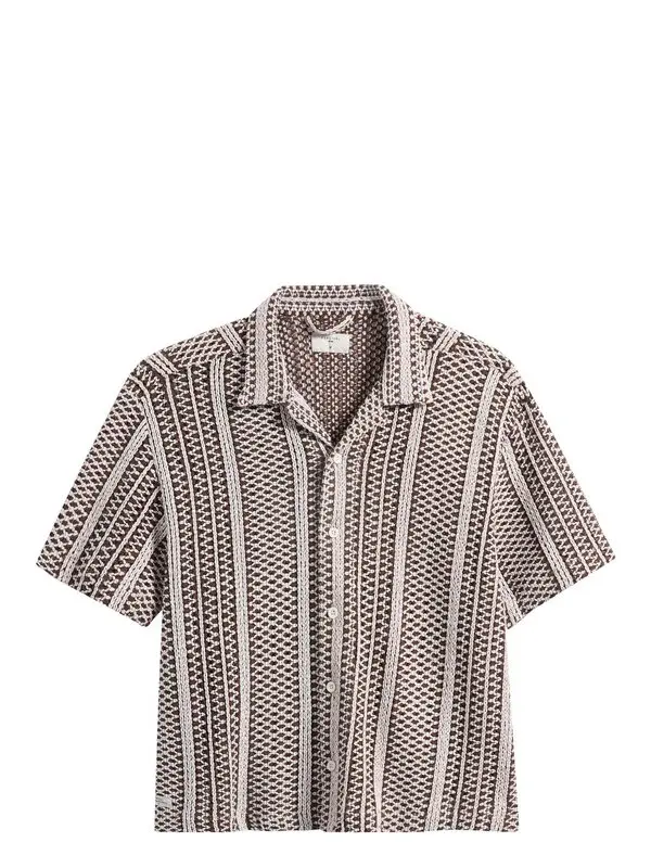 PERCIVAL Hugh Openwork Stripe Camp Shirt - Brown/white