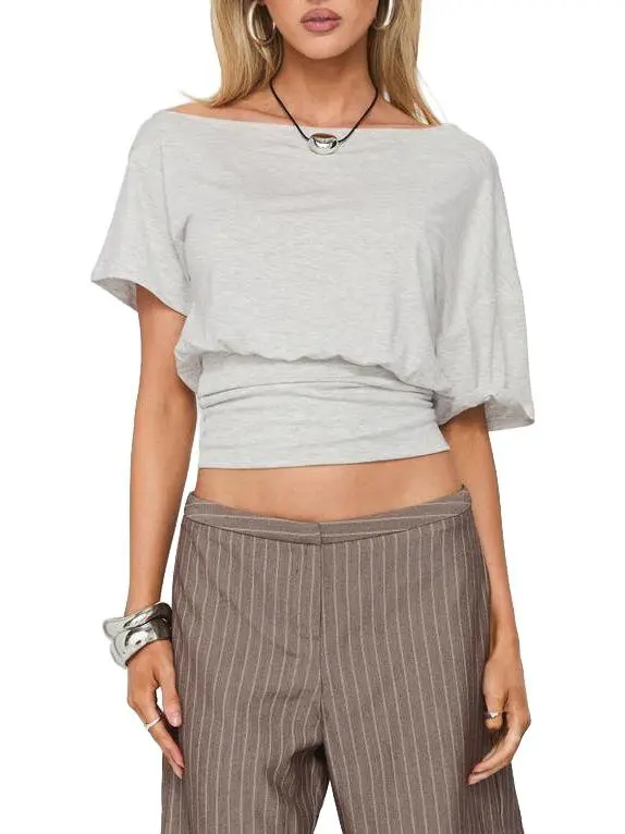 Princess Polly Ashlinn Off The Shoulder Drapey Crop Top - Grey