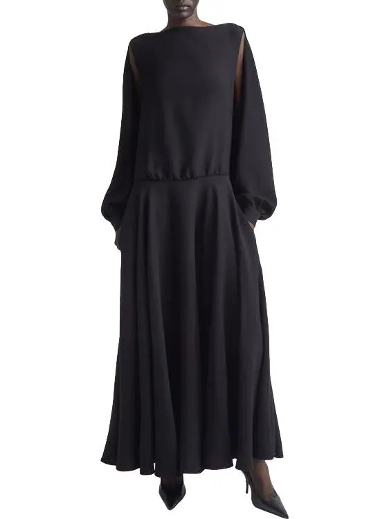 Balenciaga Long Sleeve Silk And Wool Crepe Balloon Dress - 1000 Black