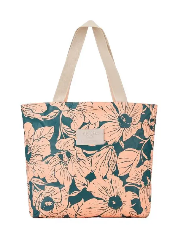 ALOHA COLLECTION Day Tripper Flor Del Mar Tote - Dark Teal/peachy