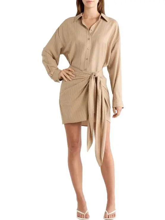 FAVORITE DAUGHTER The Sweet Talker Pinstripe Shirt Dress - Desert Khaki Pinst
