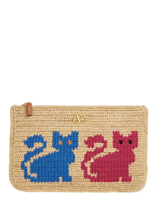 Valentino Garavani Raffia Zip Pouch - Natural Multi